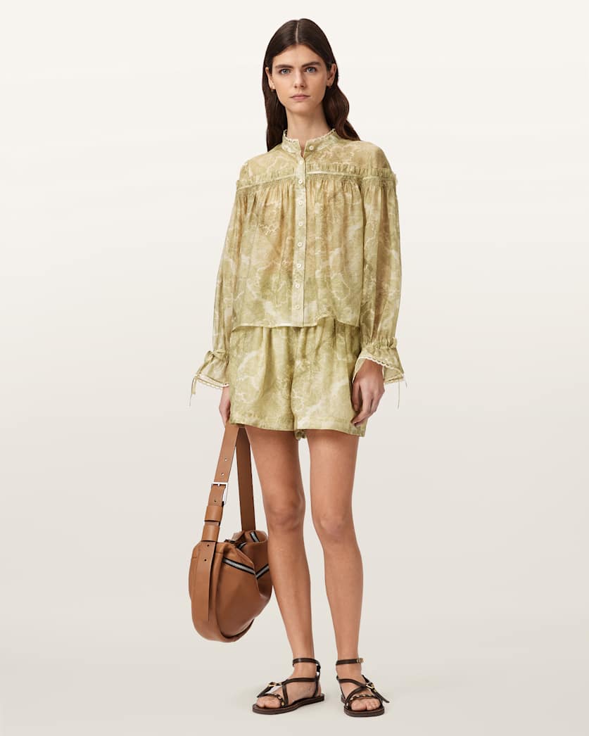 Delphine Relaxed Fit Gathered Shirt JOANNE GOLD GREEN | ALLSAINTS US
